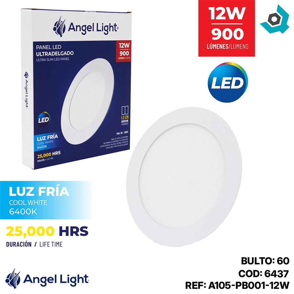 LAMPARA LED PARA EMPOTRAR REDONDA 12W 6" LUZ BLANCA ANGEL LIGHT ...